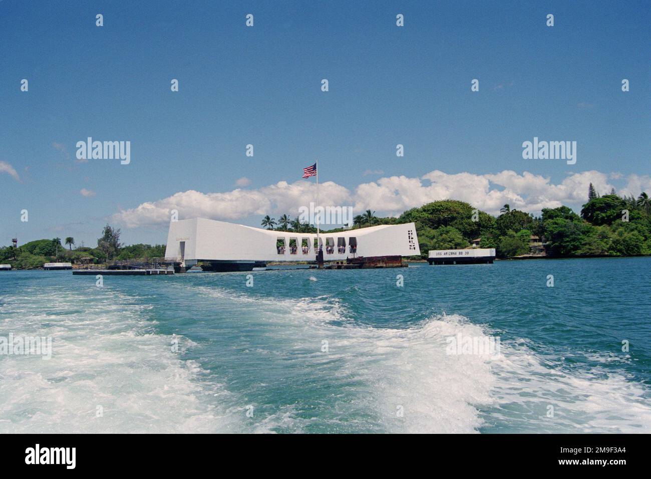 View of the USS ARIZONA Memorial which spans the wreck of the ...