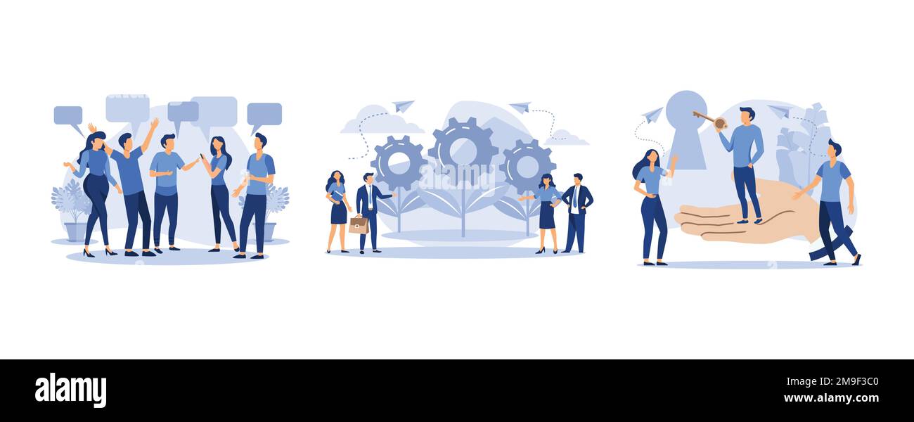 dialogue speech bubbles, team work on finding new ideas, creative ...