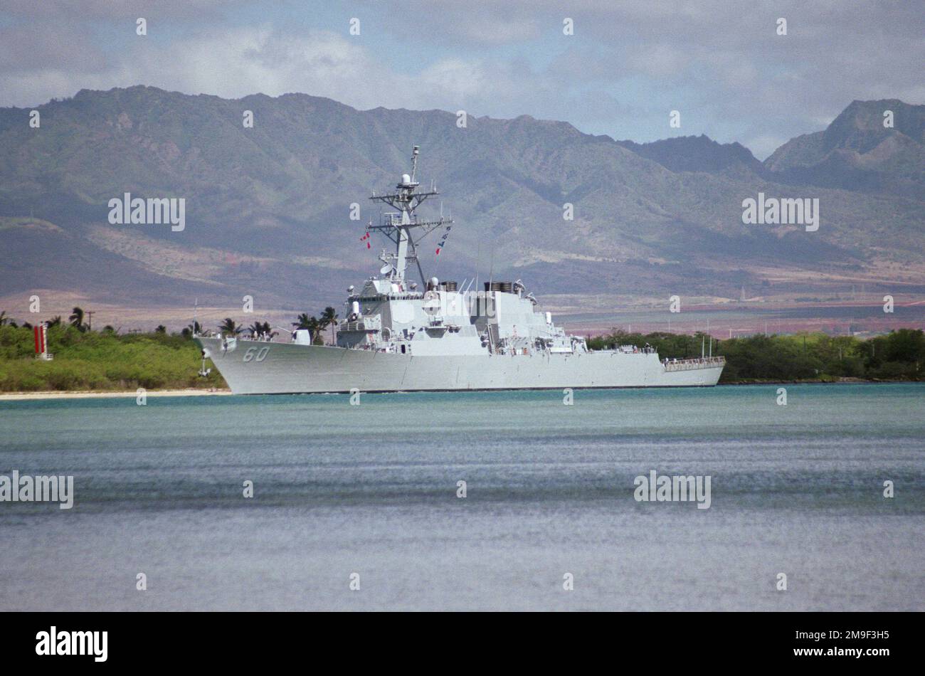 Port bow view of the Arleigh Burke Aegis type guided missile destroyer ...