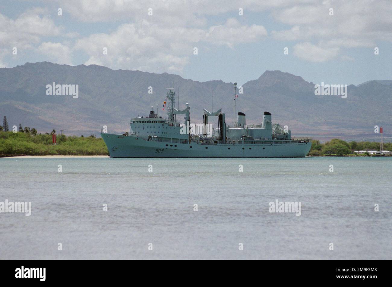 Port bow view of the Canadian replenishment ship HMCS PROTECTEUR (AOR ...