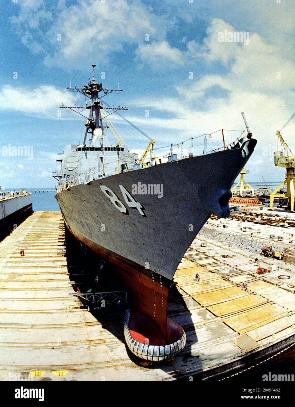 Fish-eye starboard bow view of the Arleigh Burke Class, Block IIA Aegis ...