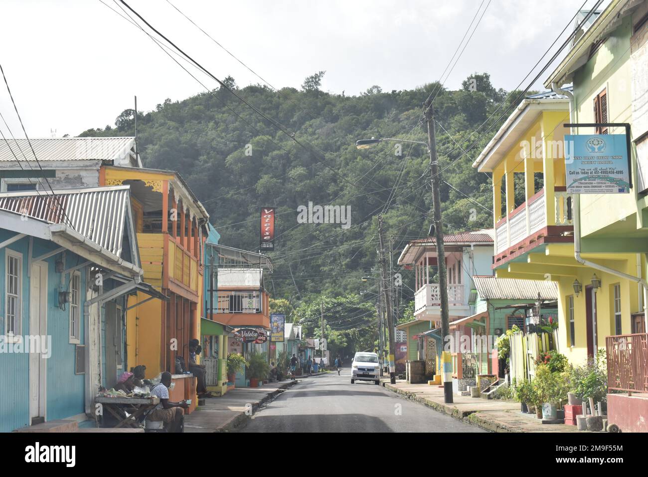 Buildings and business places in Anse La Raye in St. Lucia Stock Photo ...
