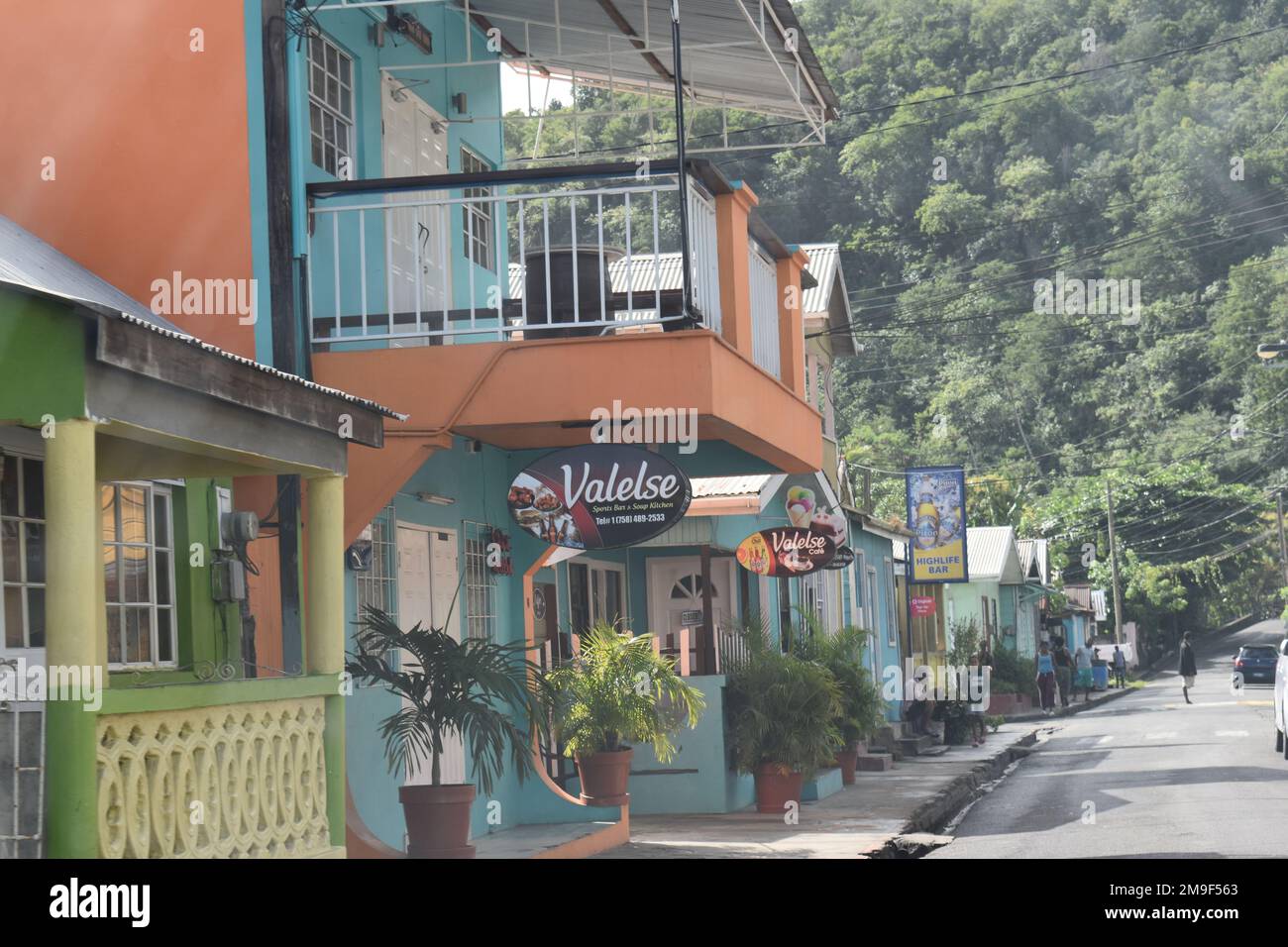 Buildings and business places in Anse La Raye in St. Lucia Stock Photo ...