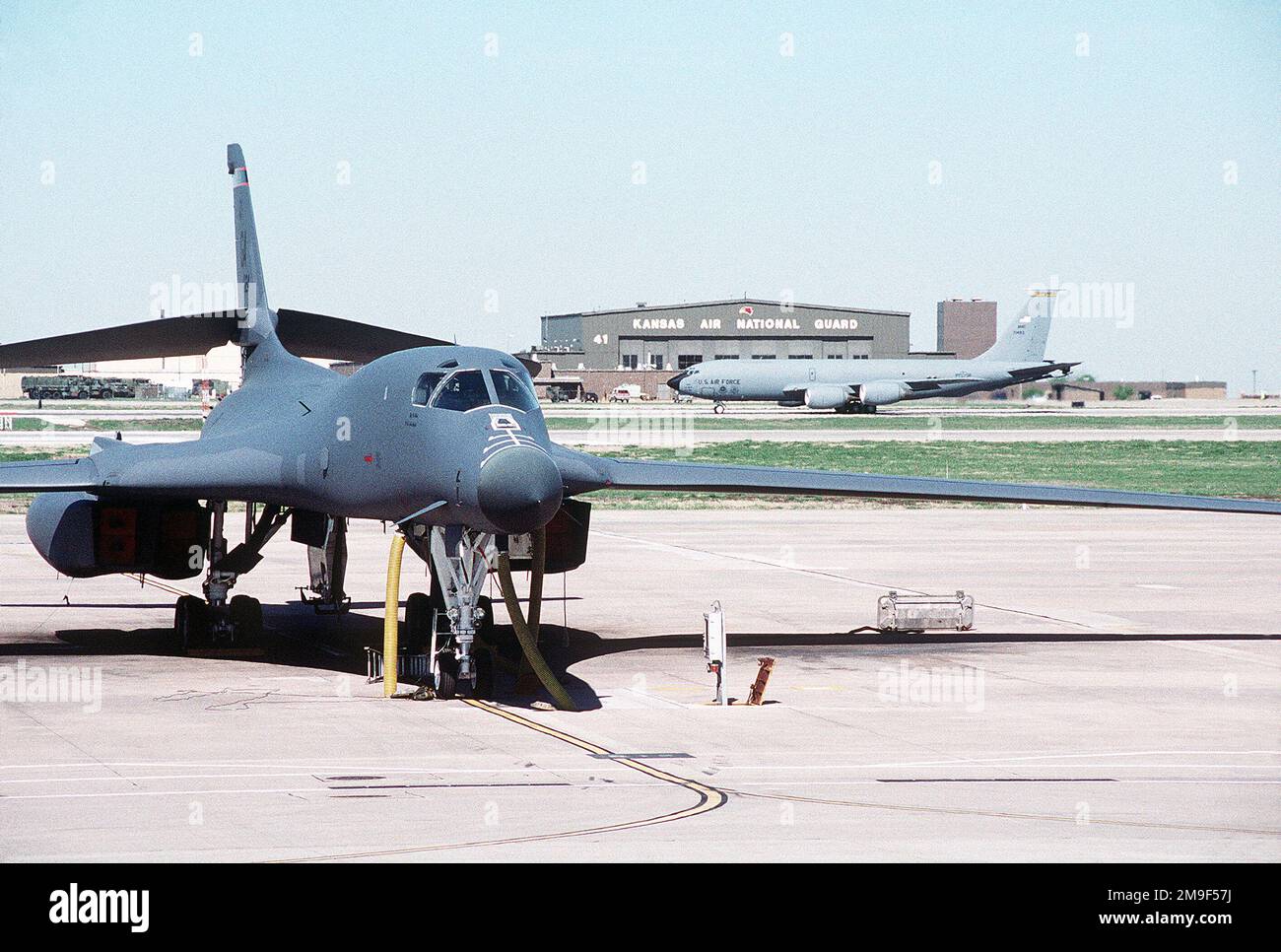 A KC-135R Stratotanker with the 22nd Air Refueling Wing, taxis for a ...