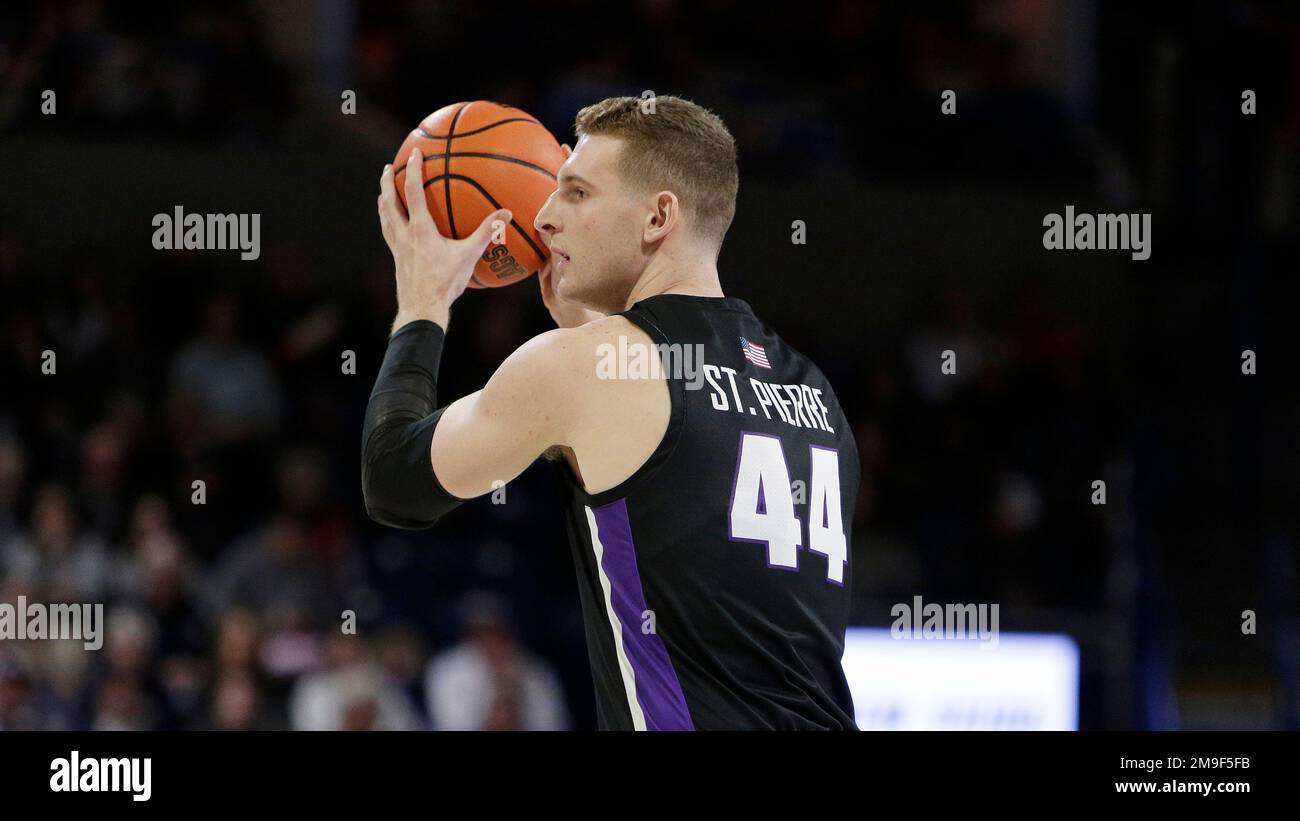 Portland center Joey St. Pierre controls the ball during the first half ...