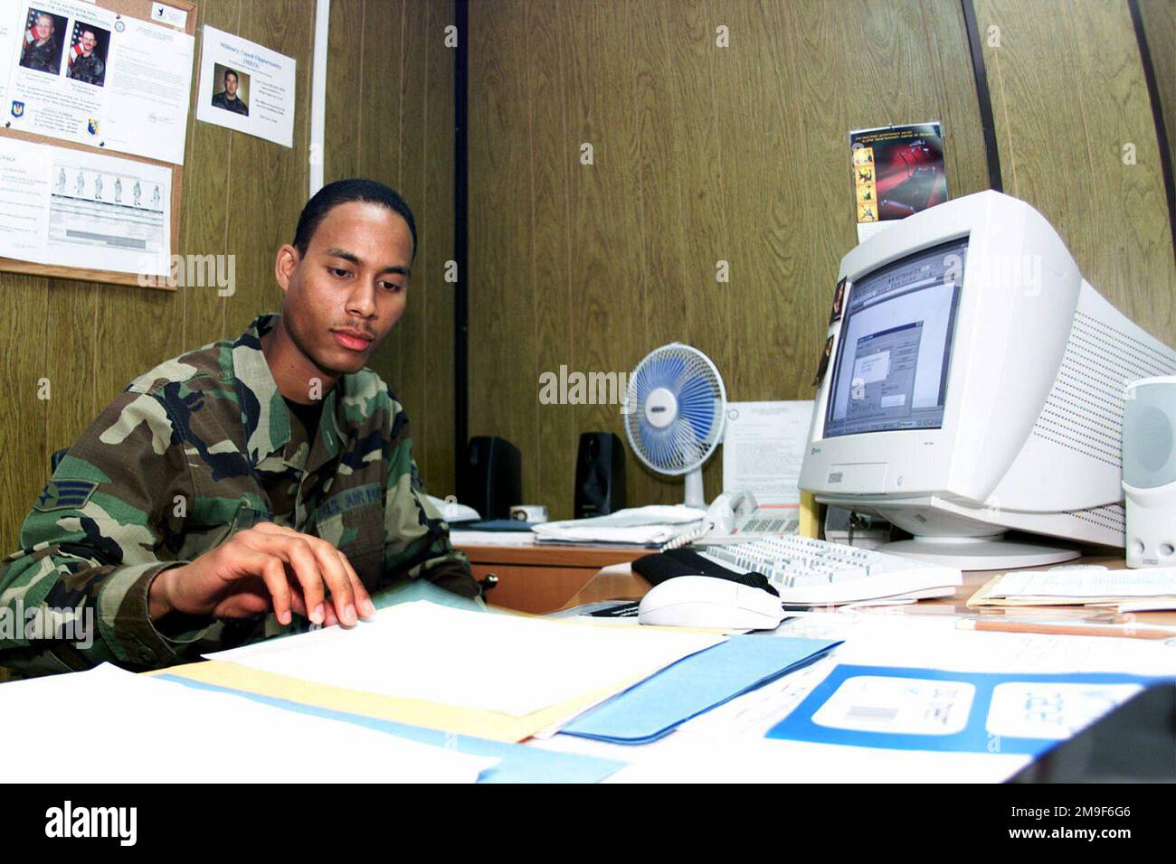 Right side front view medium shot as US Air Force SENIOR AIRMAN Adrian ...