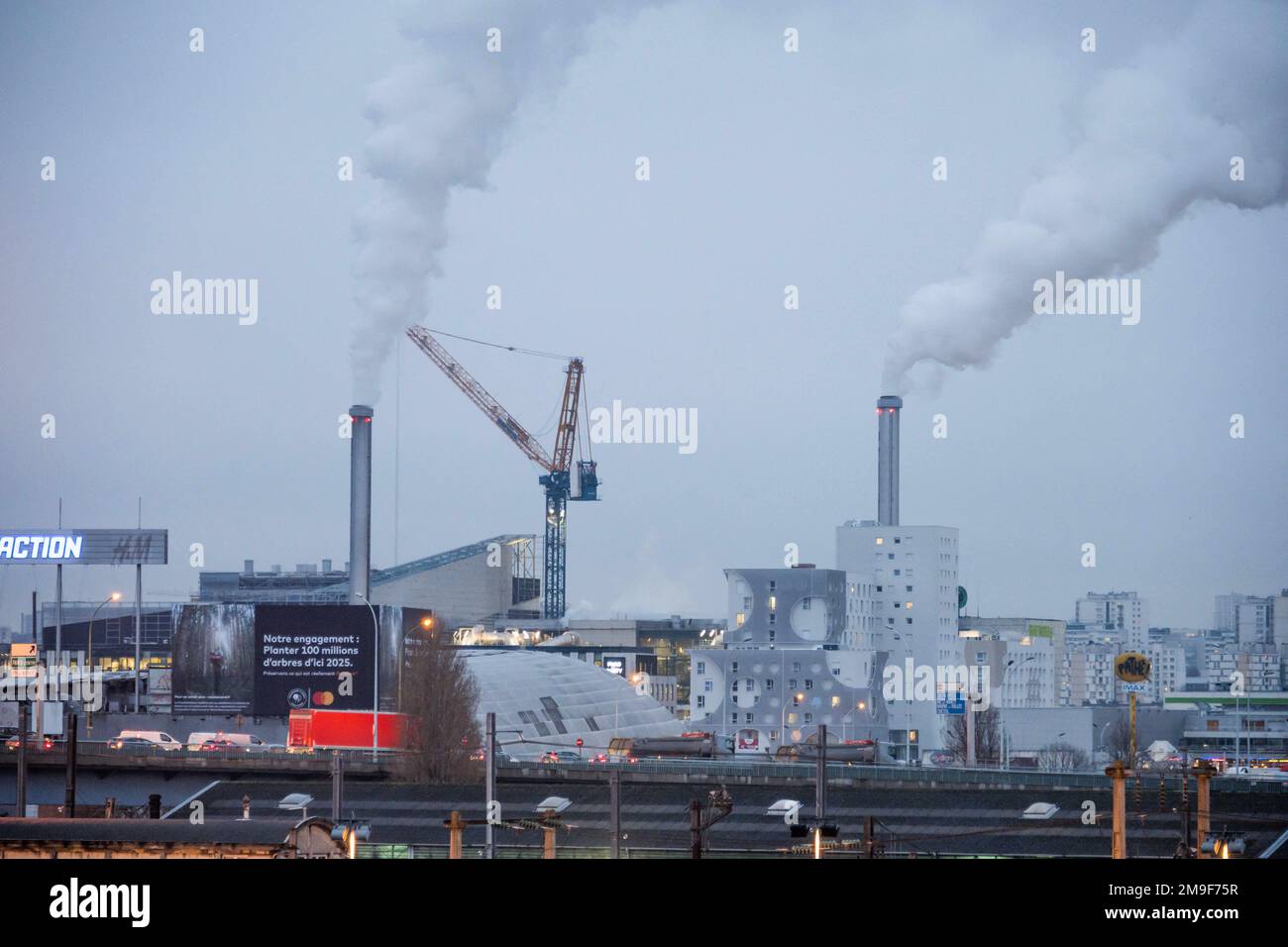 Illustration of pollution in Paris, France on January 17, 2023. Smoke ...