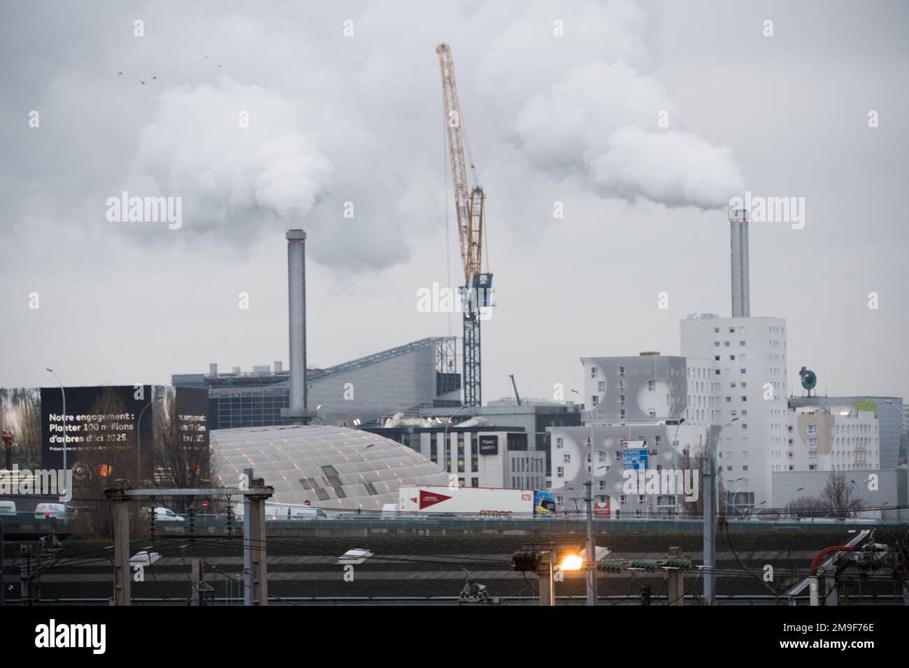 Illustration of pollution in Paris, France on January 17, 2023. Smoke ...