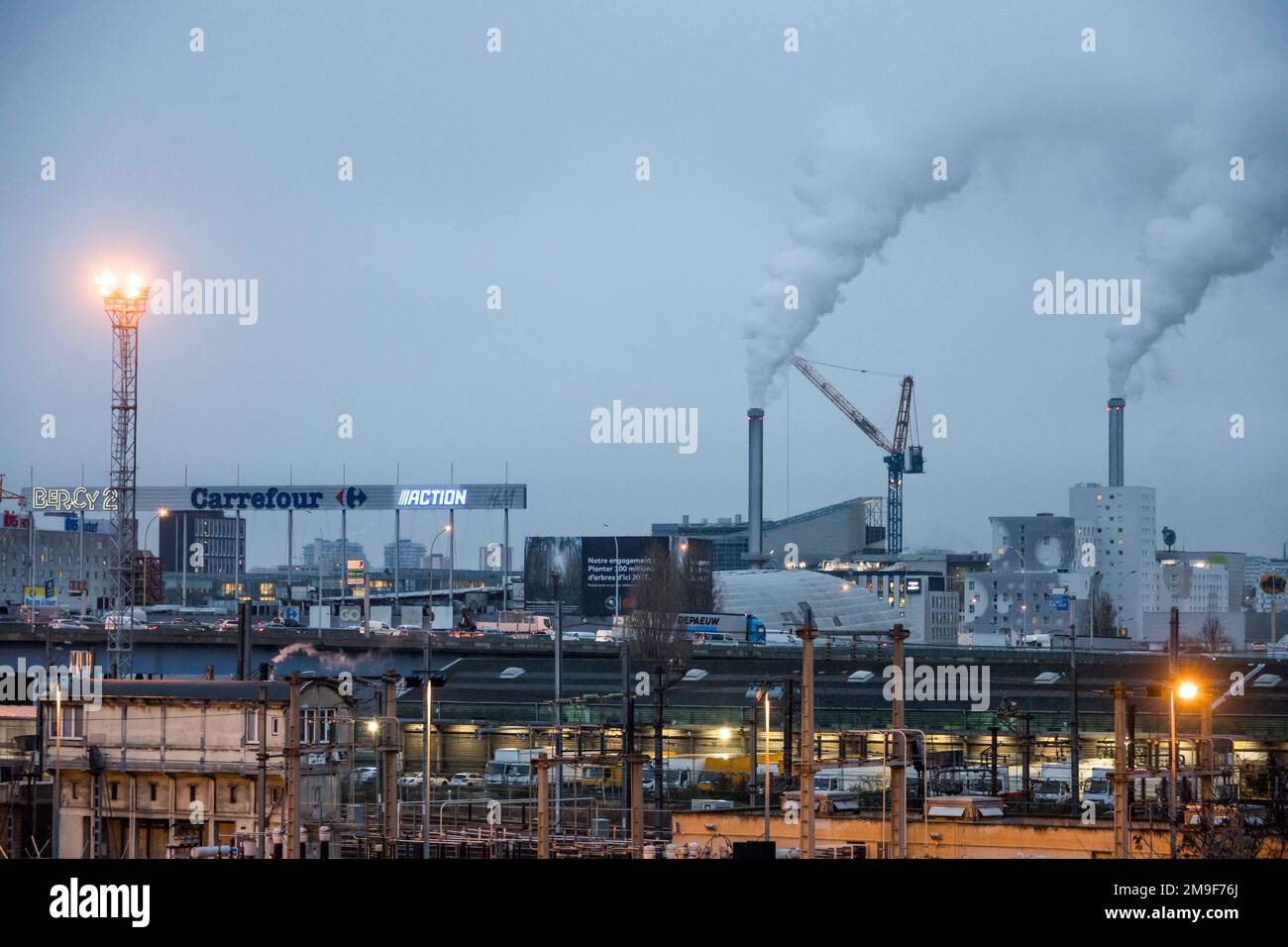 Illustration of pollution in Paris, France on January 17, 2023. Smoke ...
