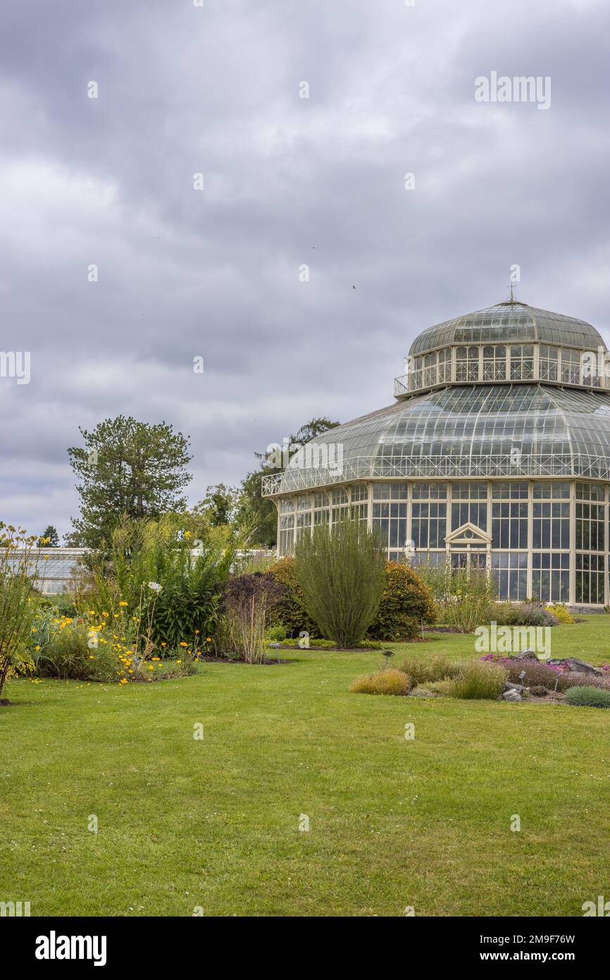 Green meadows and plants and a greenhouse in National Botanic Gardens ...