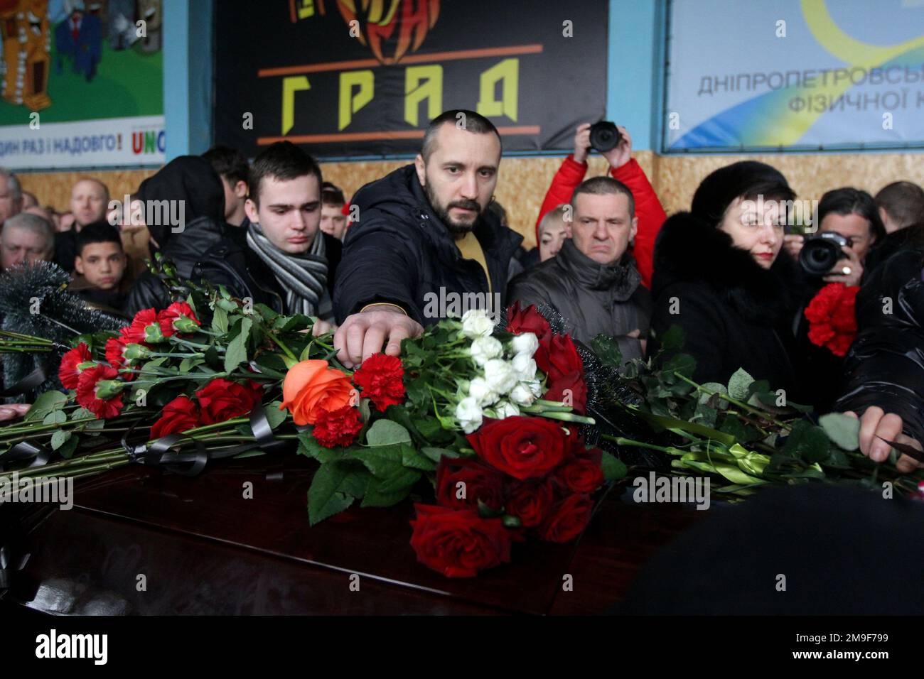 DNIPRO, UKRAINE - JANUARY 17, 2023 - People pay their last respects to ...