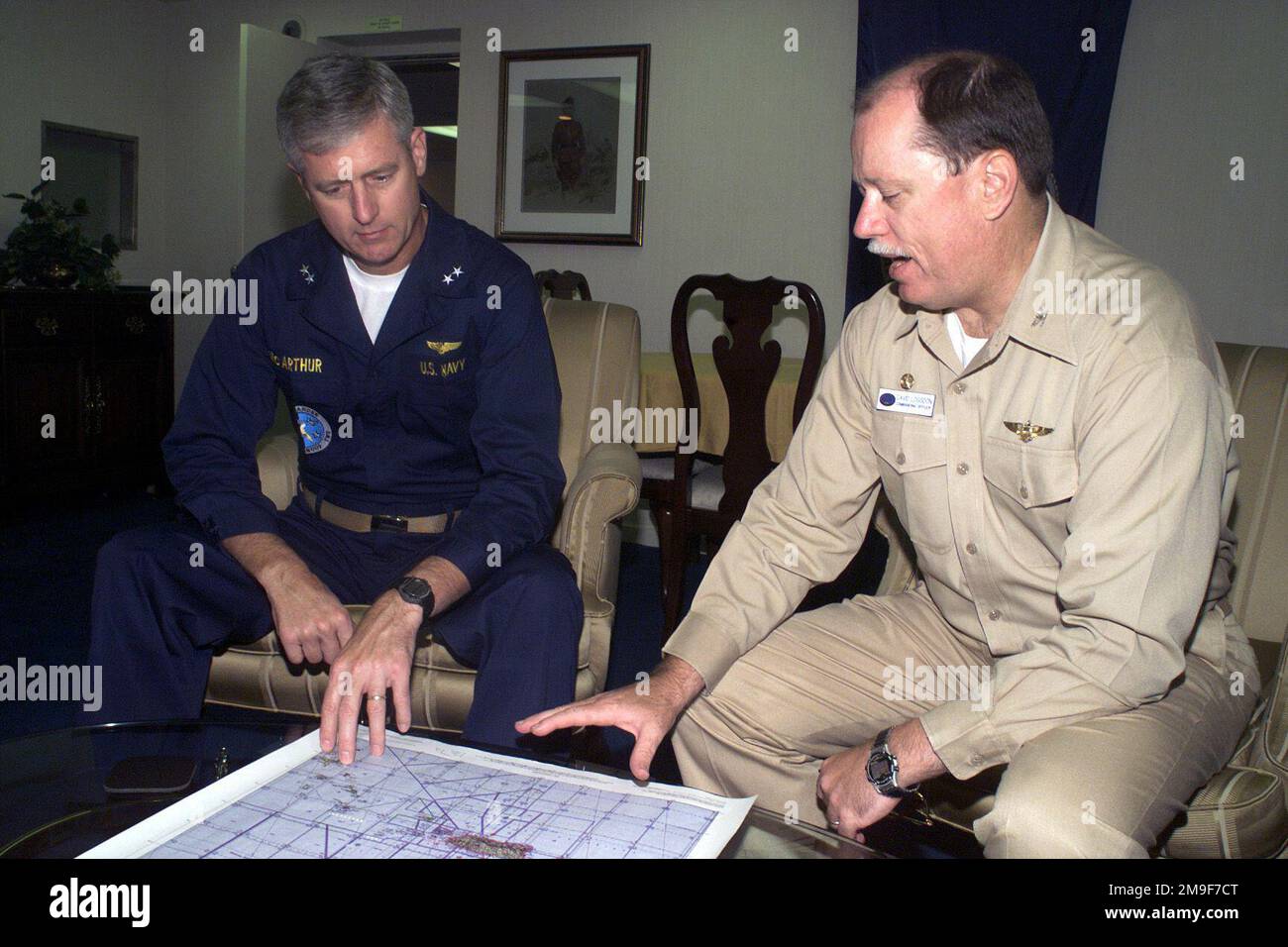 Rear Admiral James MacArthur, Commander, Carrier Group Two, and Captain ...