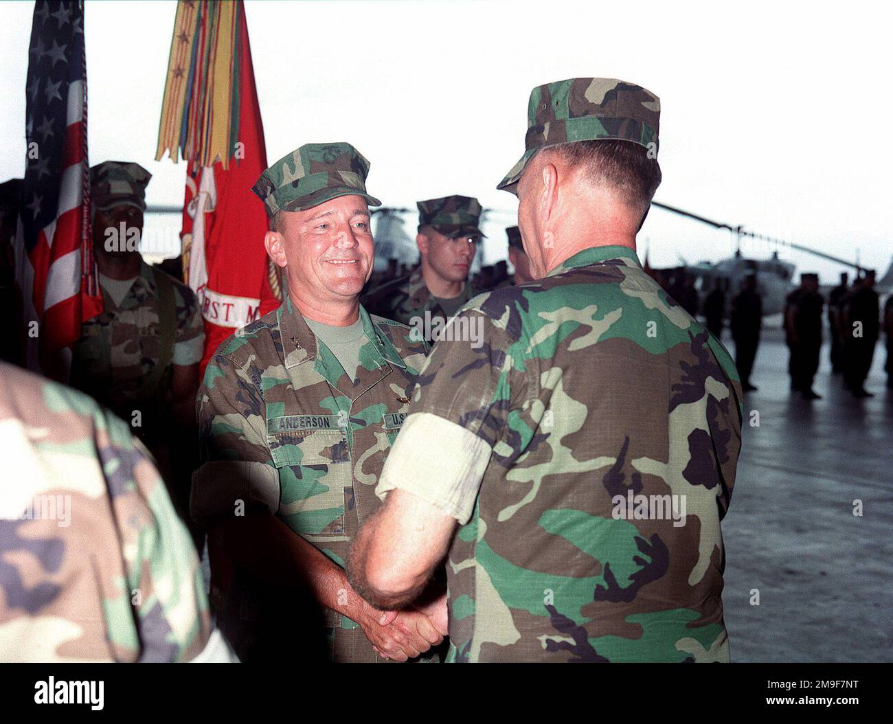 US Marine Corps Major General Jospeh Anderson shakes hands with USMC ...