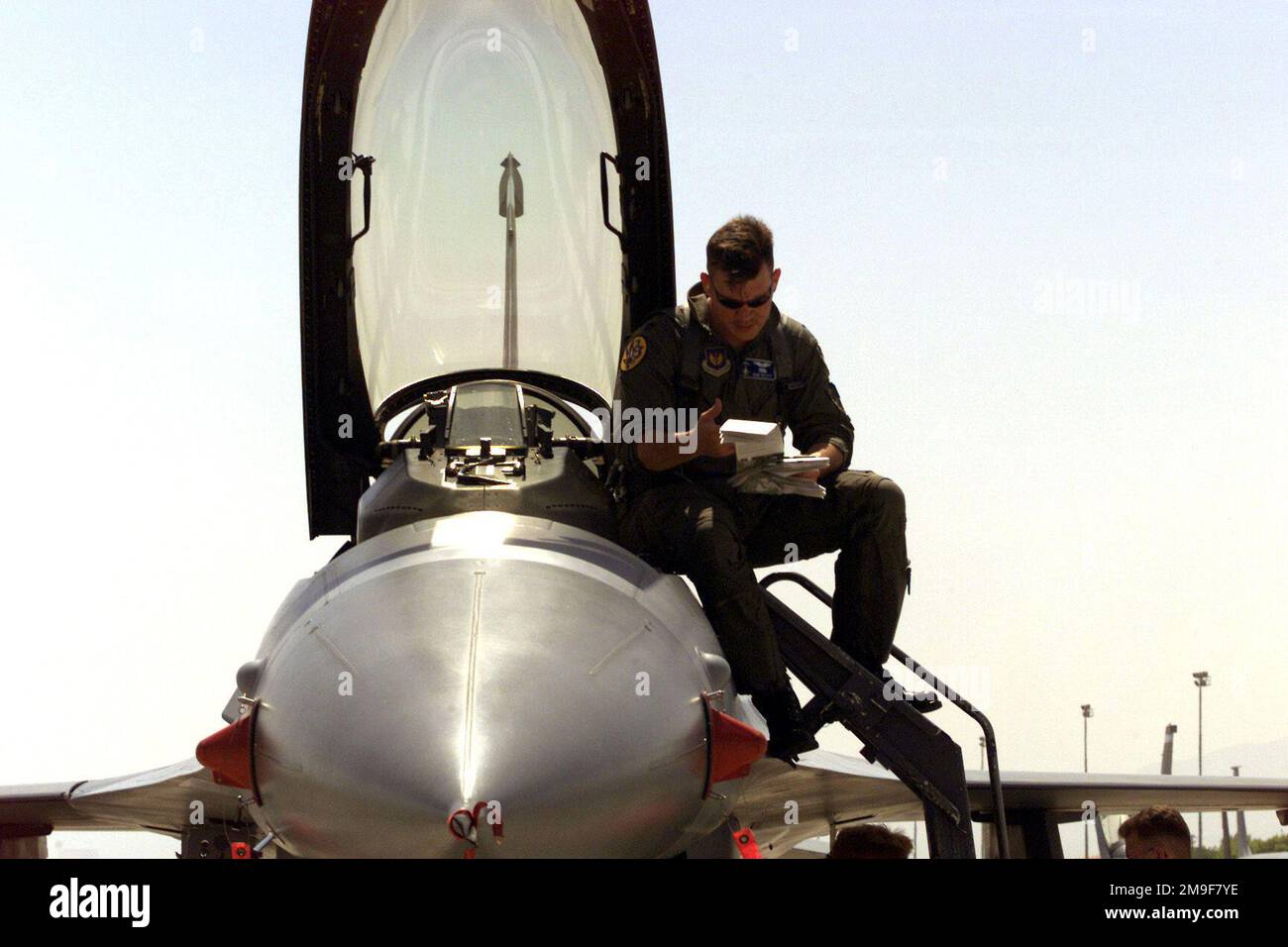 Medium shot, front view, low angle, F-16C Fighting Falcon, canopy ...