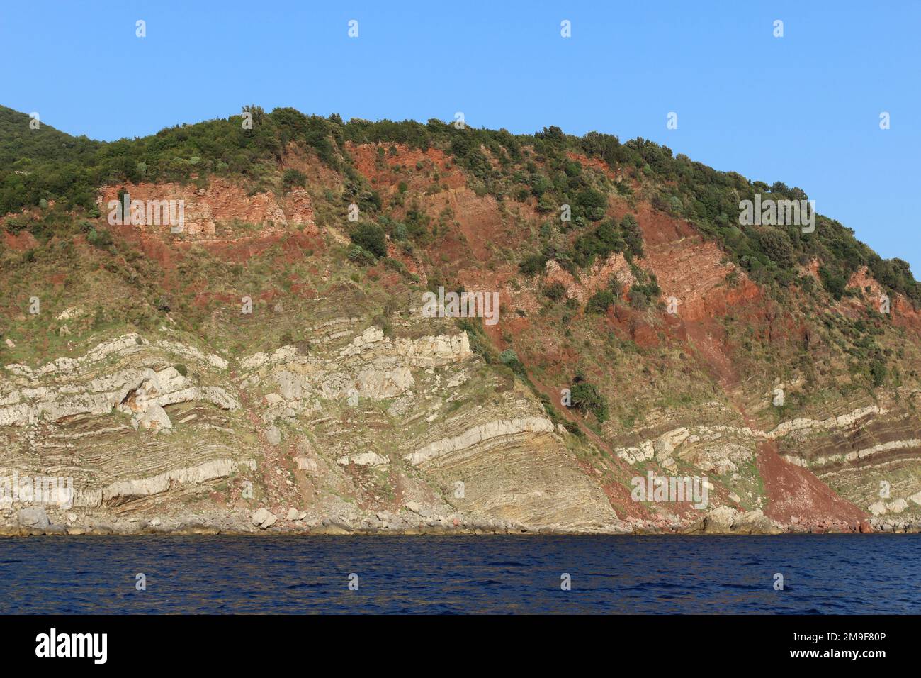 Coastal landscape, Adriatic sea coast with rugged rocks on a sunny day ...