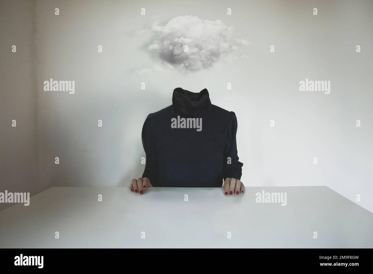 surreal person with a cloud for a head, abstract concept of dream ...