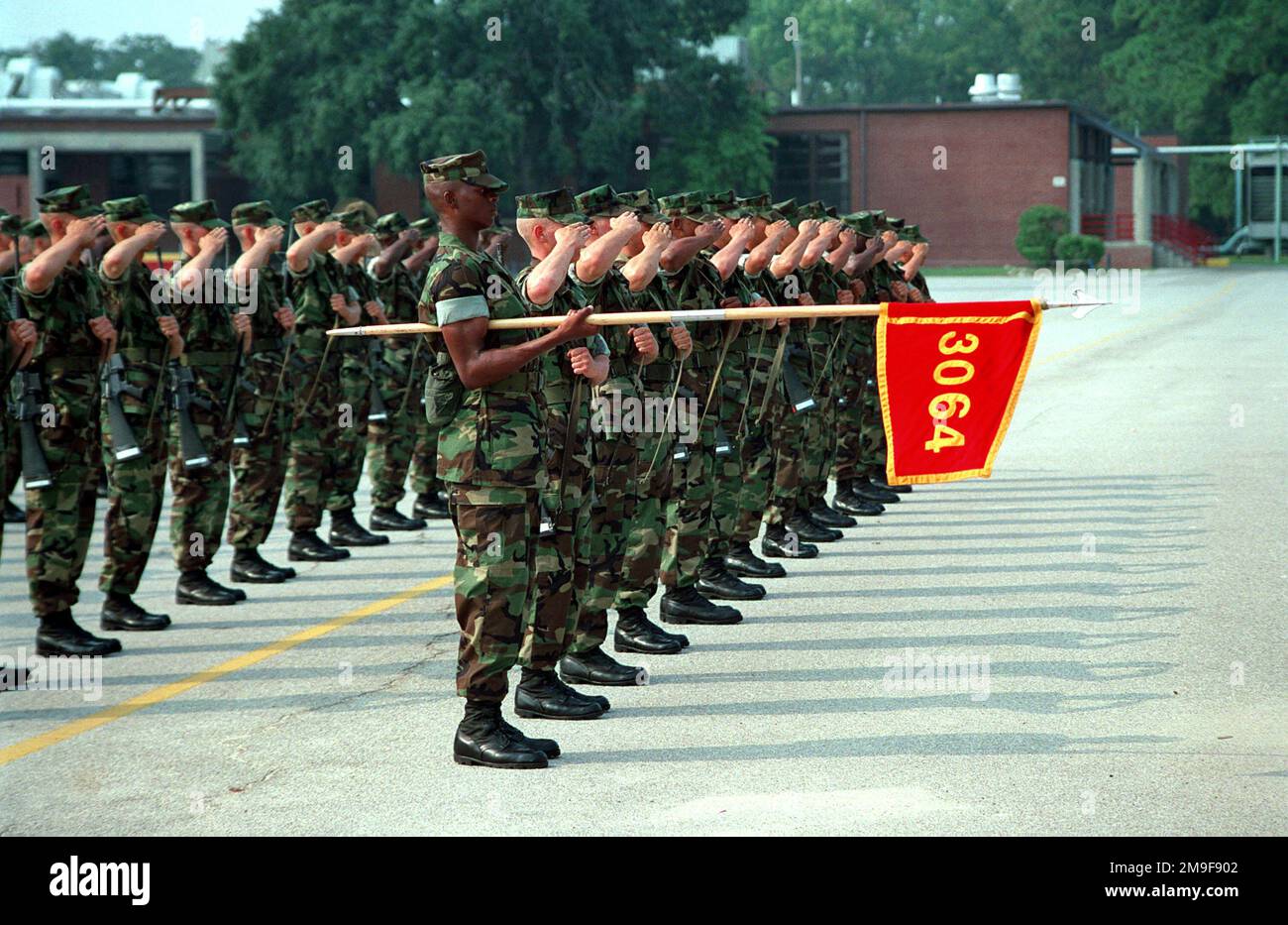 US Marines from Platoon 3064 practice Present Arms at the 3rd Battalion ...