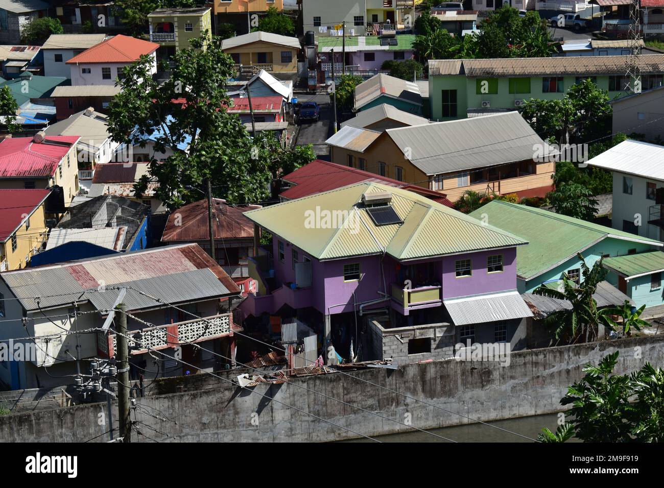 Canaries, St. Lucia- January 8, 2023- Buildings including houses ...
