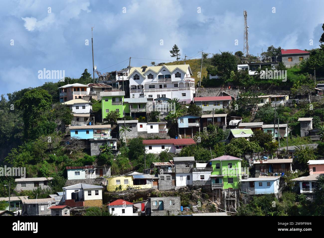 Canaries, St. Lucia- January 8, 2023- Buildings including houses ...