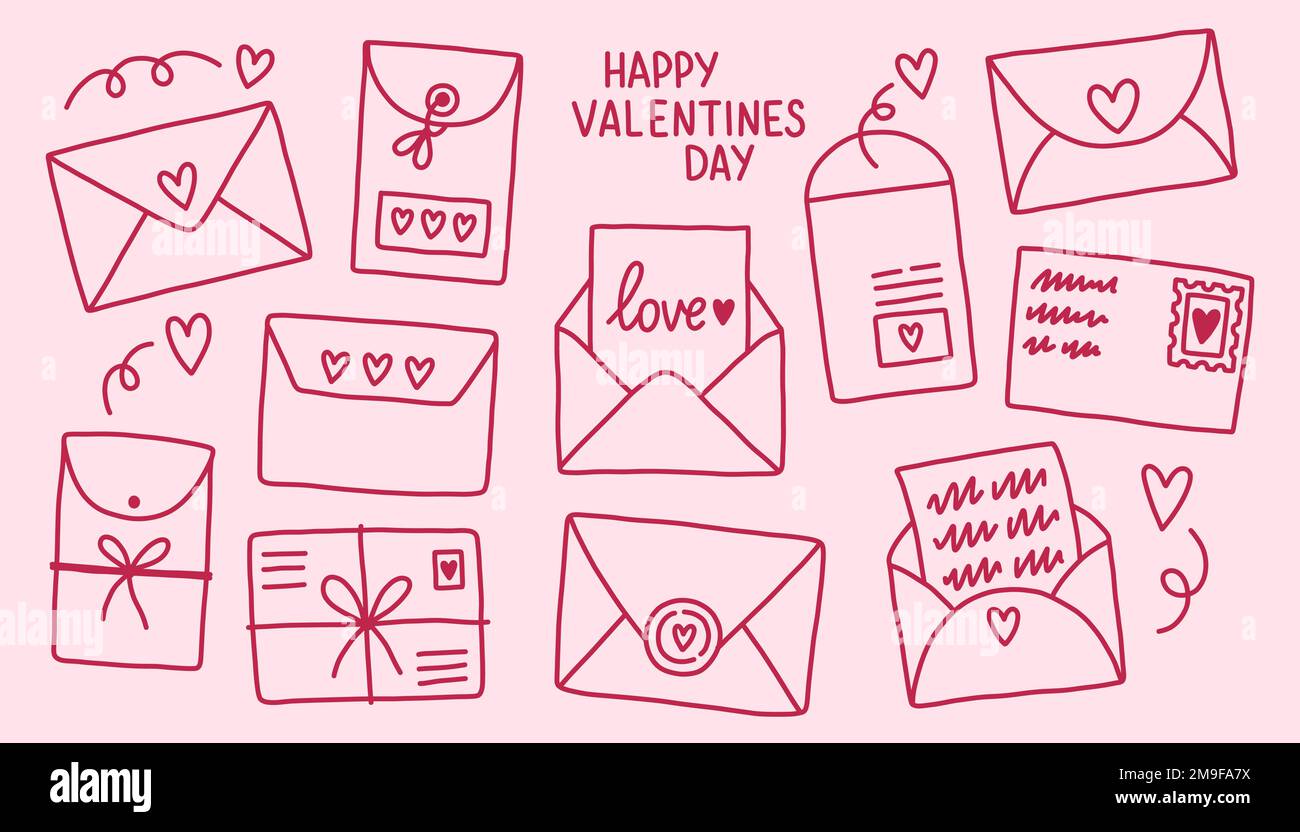 Set of cute hand drawn envelopes about love. Design elements isolated ...