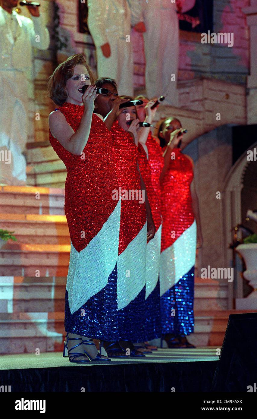 Four female US Air Force members of Tops in Blue perform for a base ... Four female US Air Force members of Tops in Blue perform for a base ...