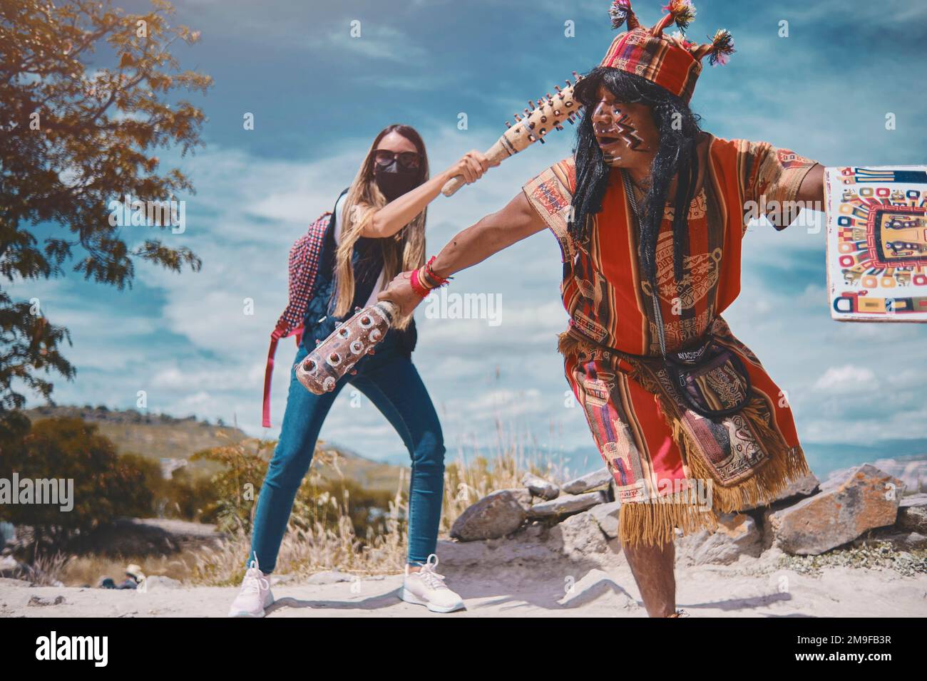 Representation of Inca warrior dressed and with battle, preHispanic ...