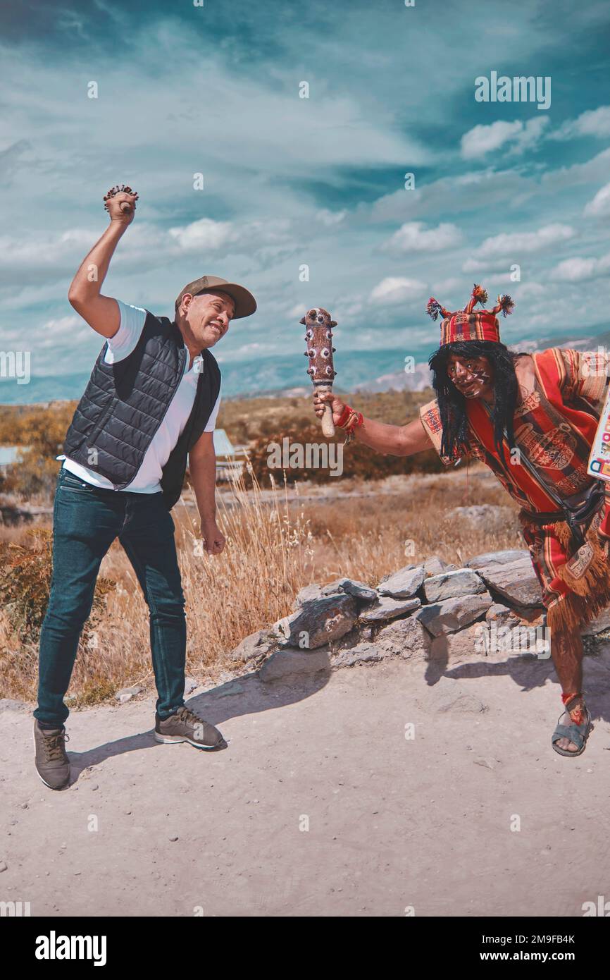 Representation of Inca warrior dressed and with battle, preHispanic ...