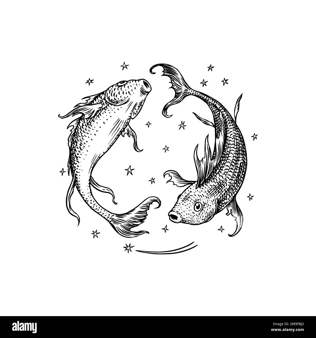 Pisces Zodiac sign. Modern magic Astrological symbol. Illustration of ...