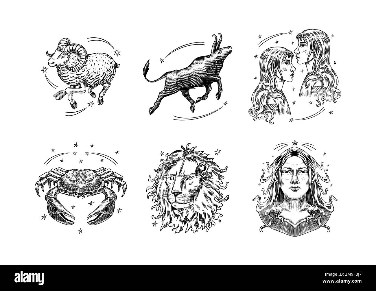 Zodiac Constellation Signs Astrological Symbols Illustrations Of