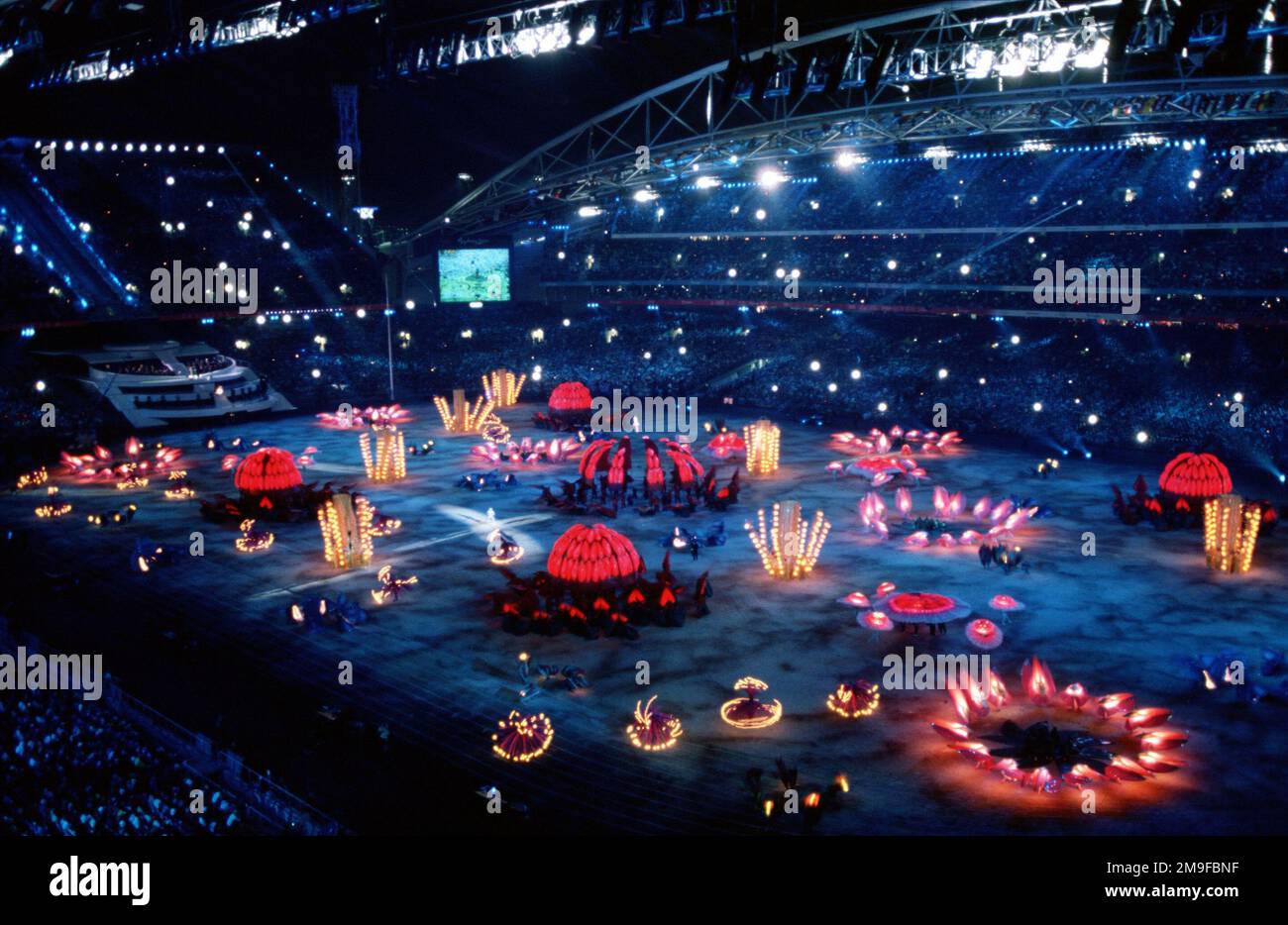 High angle view down onto the Sydney Olympic Stadium floor as thousands ...