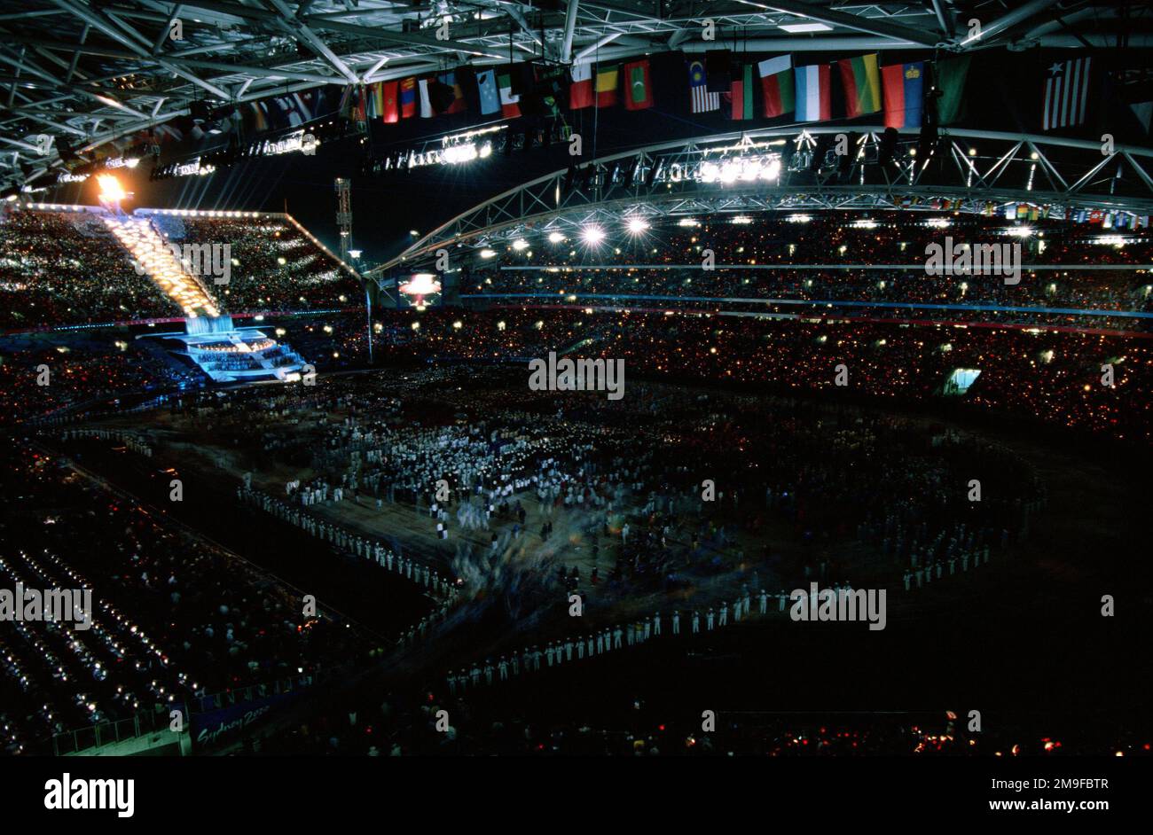 A high angle view as Olympic athletes stream out of the Olympic Stadium ...