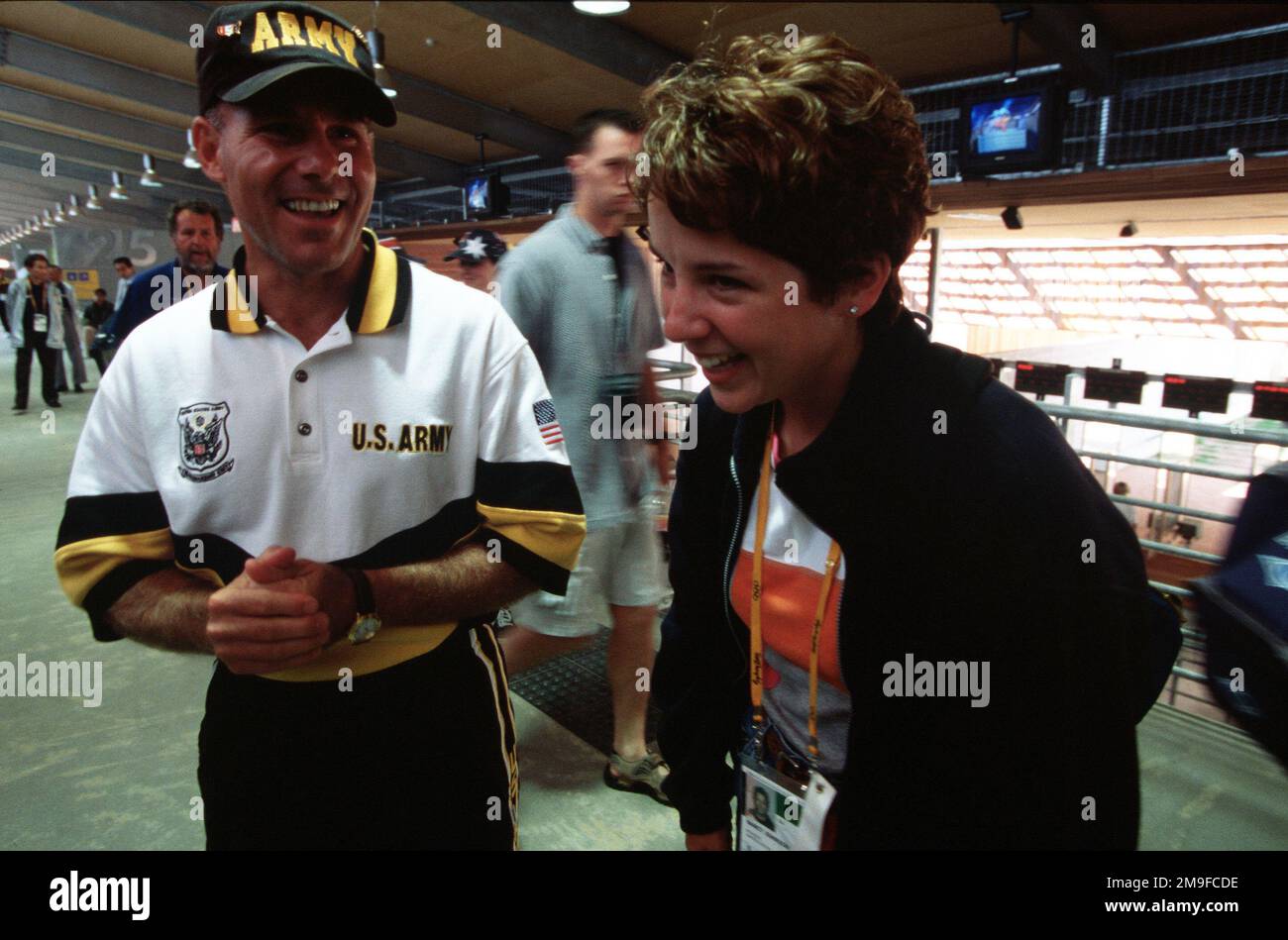 Left side front, medium shot of Gold Medalist Nancy Johnson as she ...