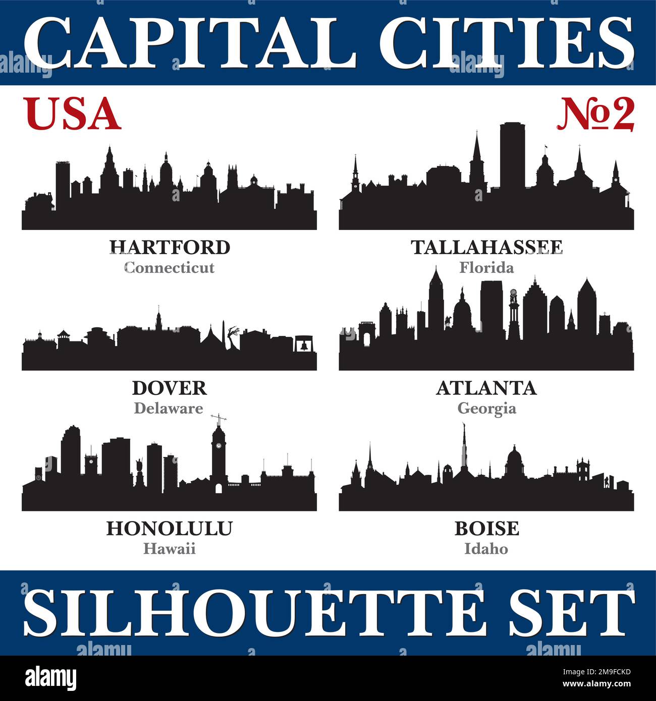 Capital cities skyline set. USA. Part 2. Vector silhouette background ...