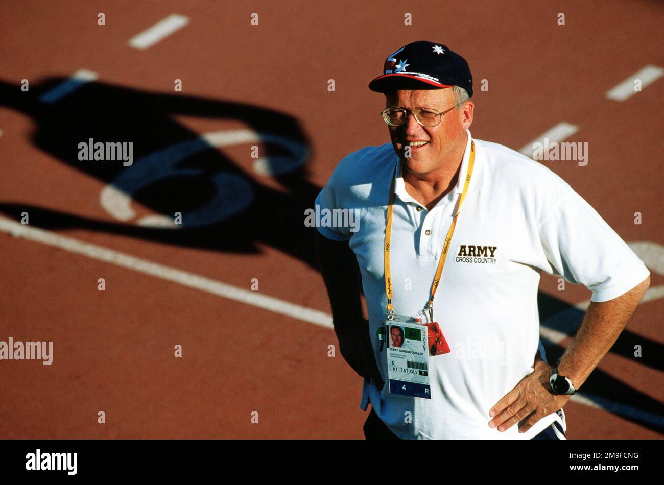 Straight on, high angle, medium shot, of Jerry Quiller, Assistant Men's ...