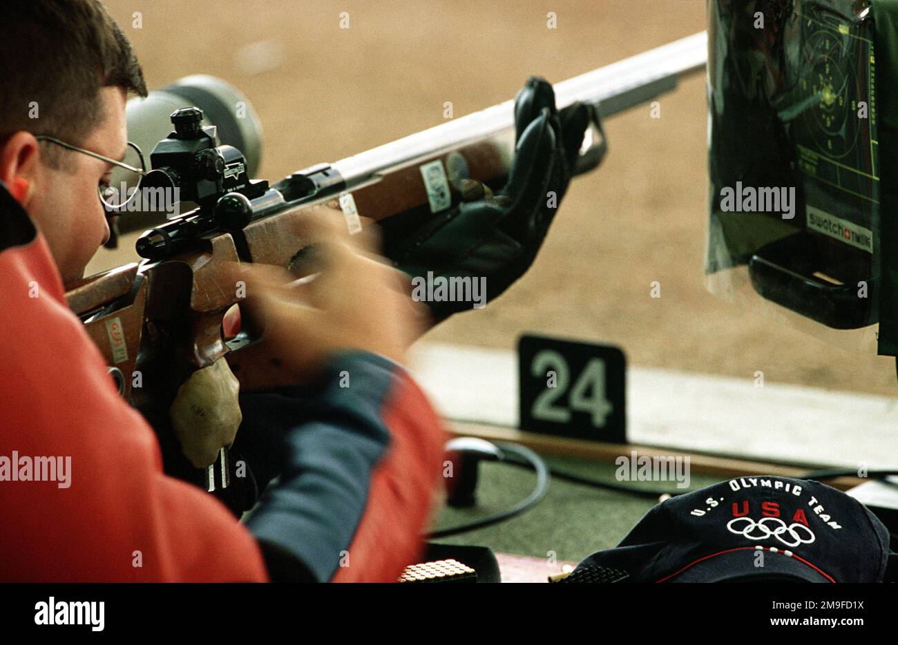 Right side rear view, medium shot over the right shoulder of US Army ...