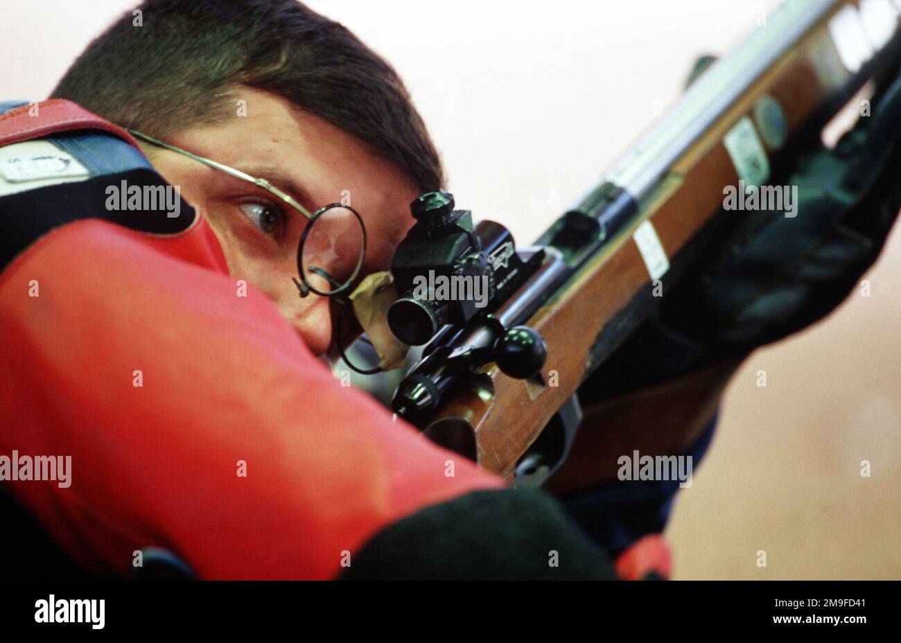 Close-up, right side profile over the right shoulder of US Army ...