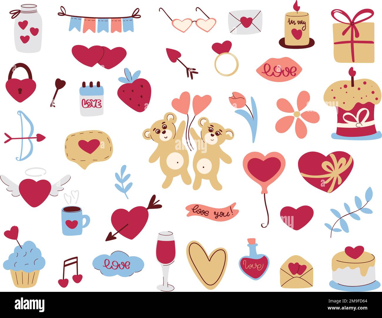 Valentines Day vector clip art set Hand drawn elements Stock Vector ...