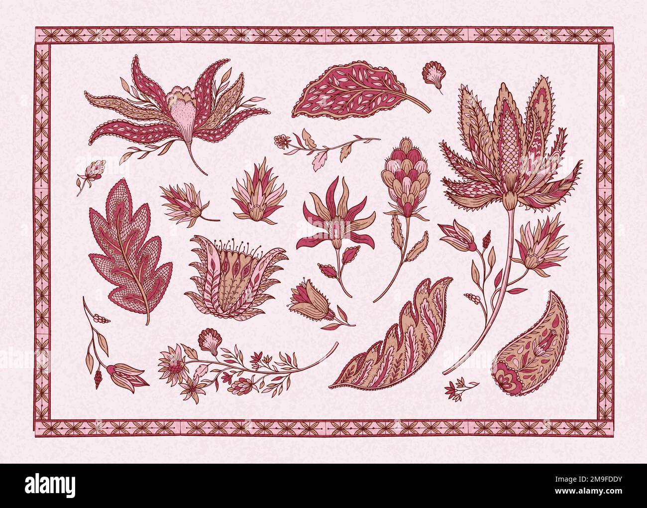 Set of Indian traditional ornament elements. Ethnic oriental motif of ...