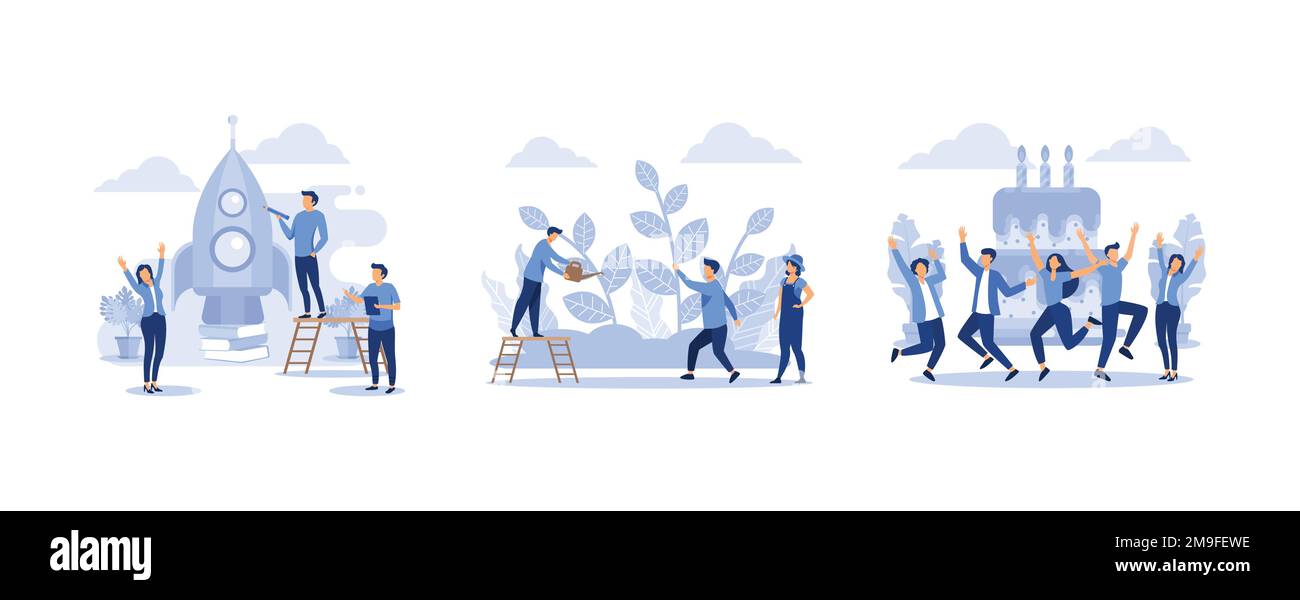 people are building a spaceship rocket, grow a plant, little people ...