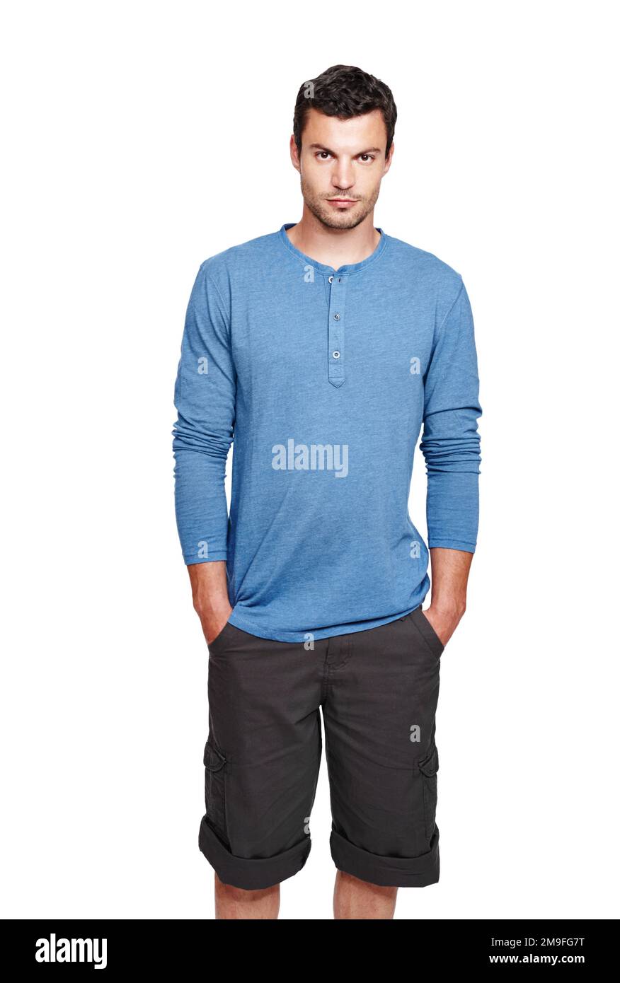 Man, studio portrait and casual fashion with serious face, style and ...