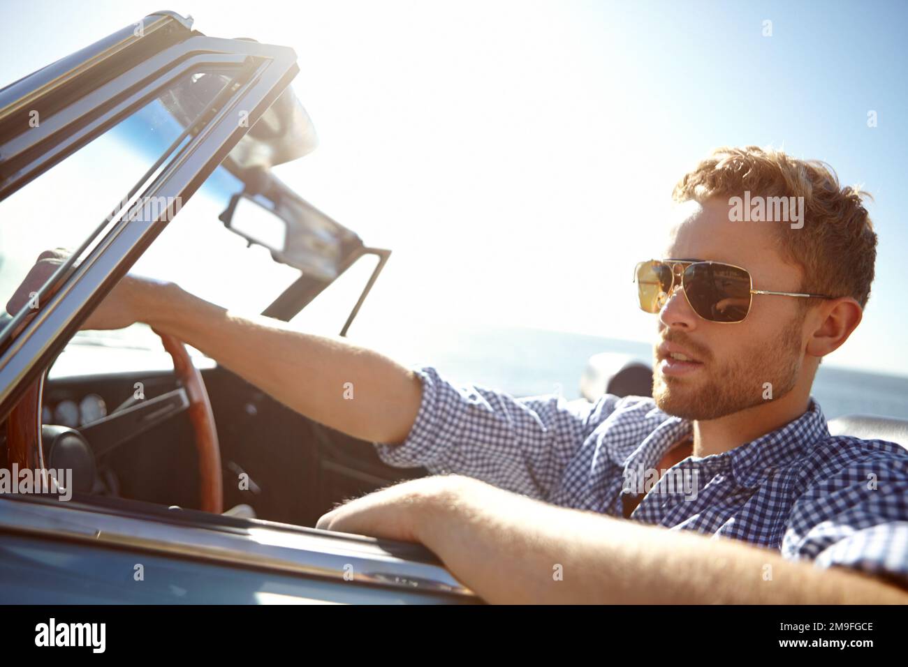 Car travel, road trip and relax man driving on holiday adventure ...