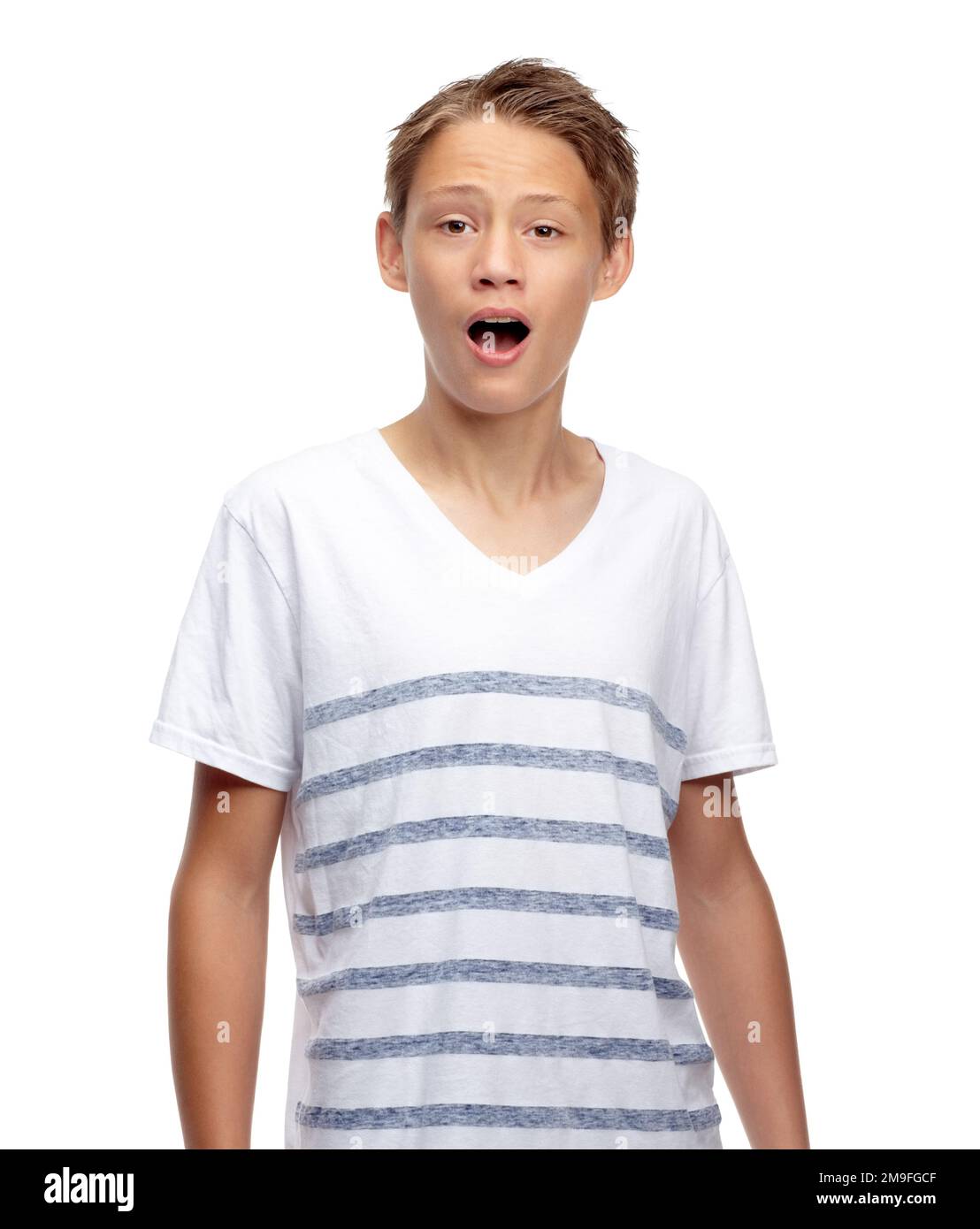 Portrait, wow and surprise with a boy child in studio isolated on a ...