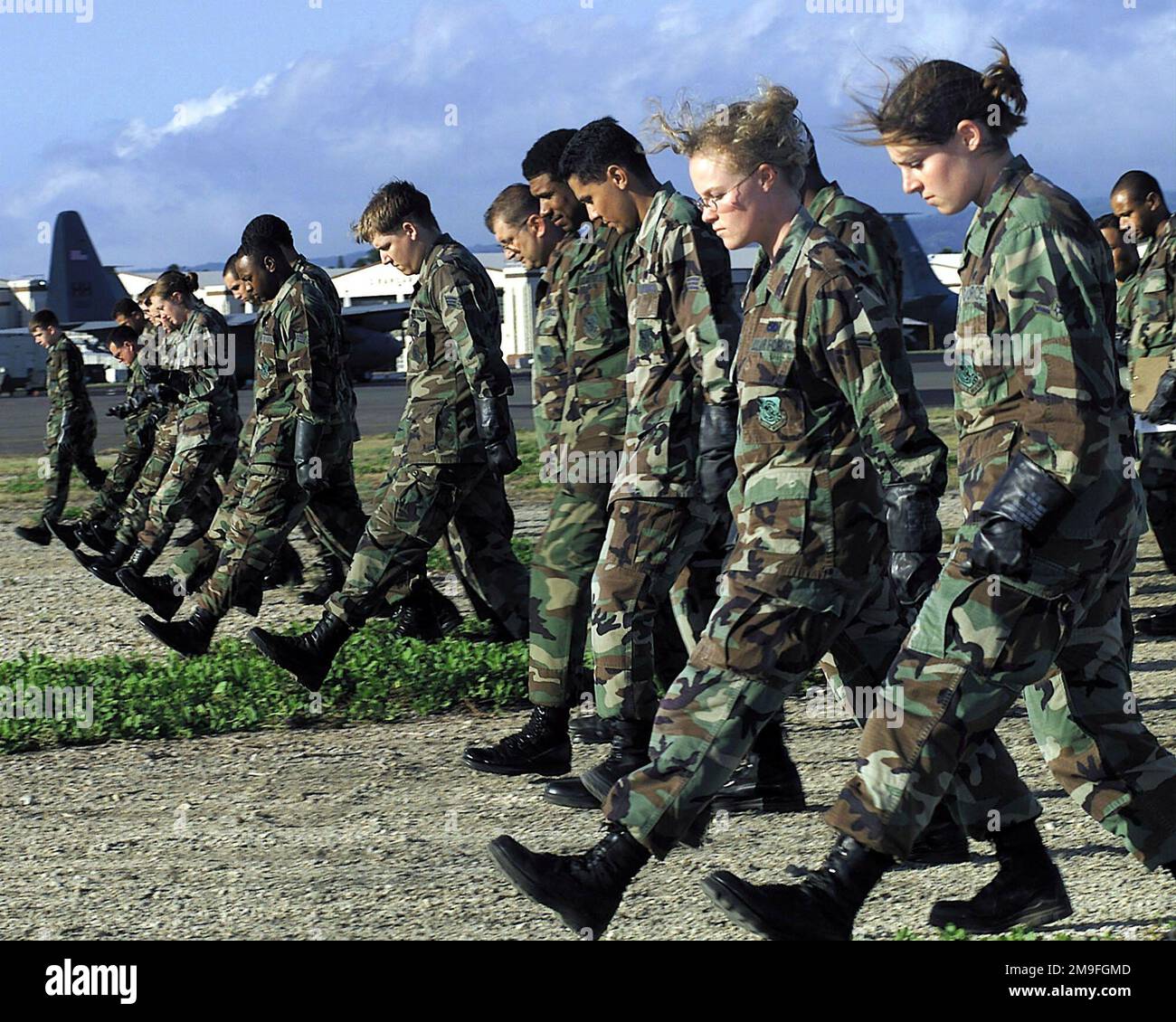 US Air Force Security Alert Response Team (SART) members walk the ...