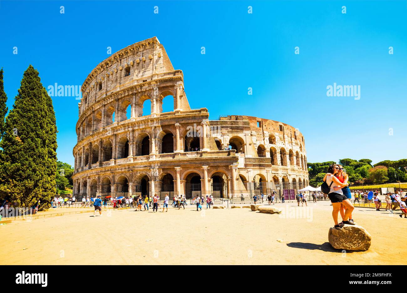 ROME, ITALY - JUNE 29, 2019: Colosseum in Rome, Italy. People visit the ...
