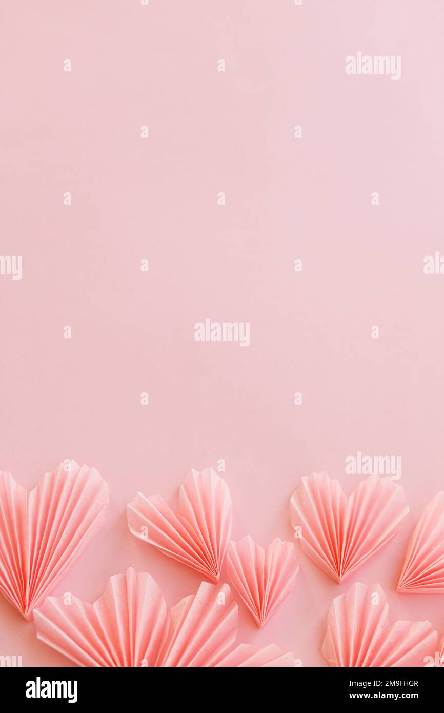 Happy Valentine's day! Stylish pink hearts flat lay on pink paper ...