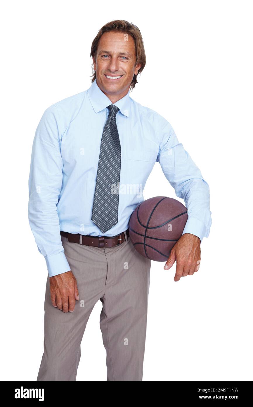 Sports, management and portrait of businessman with basketball and ...