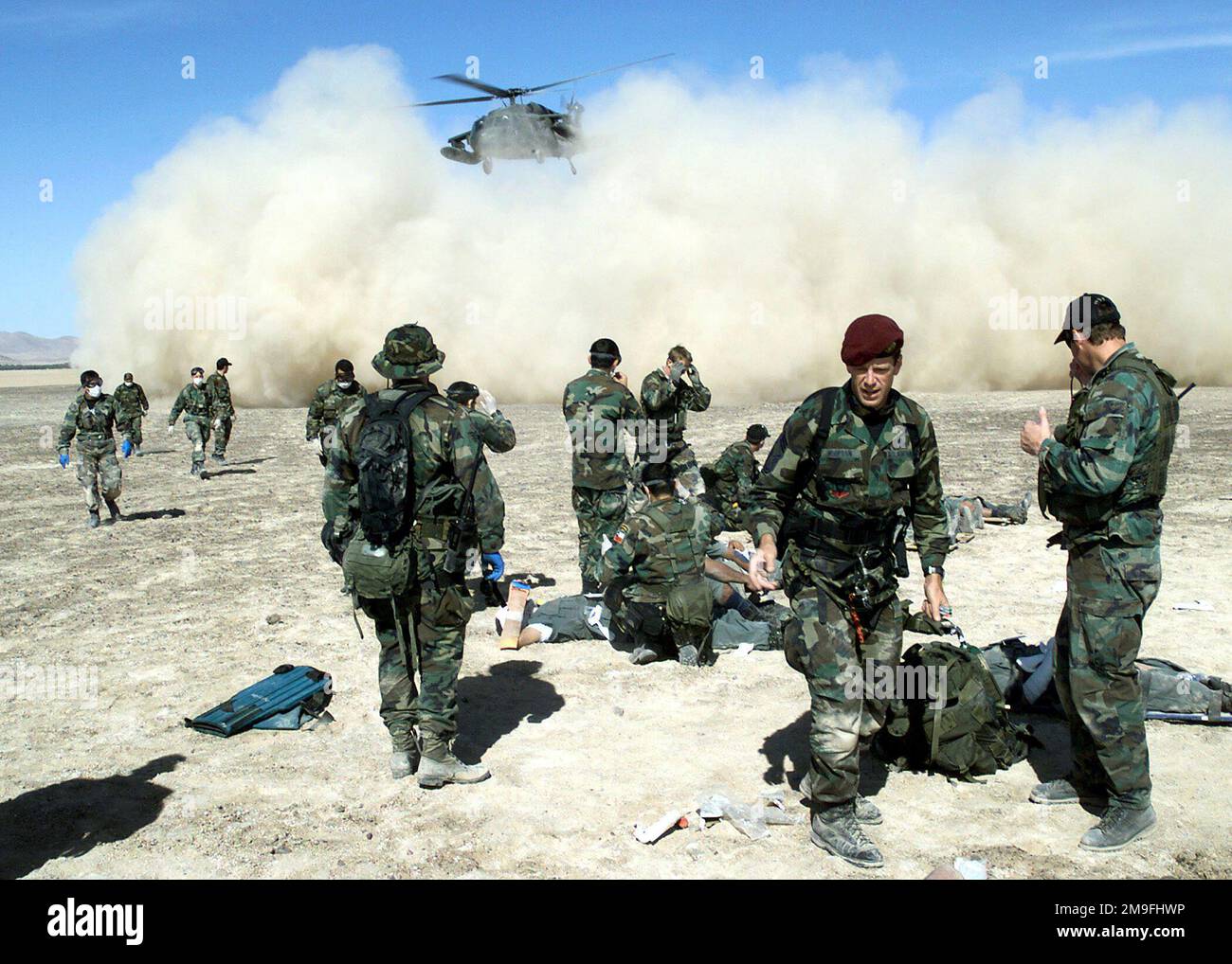 A Chilean UH-60 Blackhawk helicopter lifts off in the Atacama Desert in ...