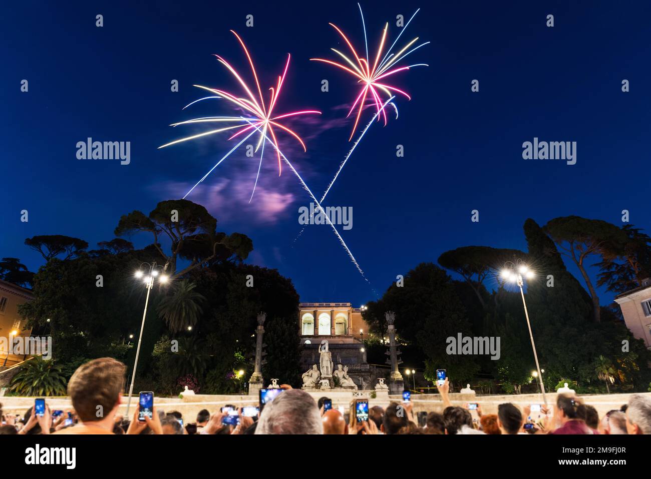 Fireworks for celebrate its Patron Saints' Day. PIAZZA DEL POPOLO, ROME ...