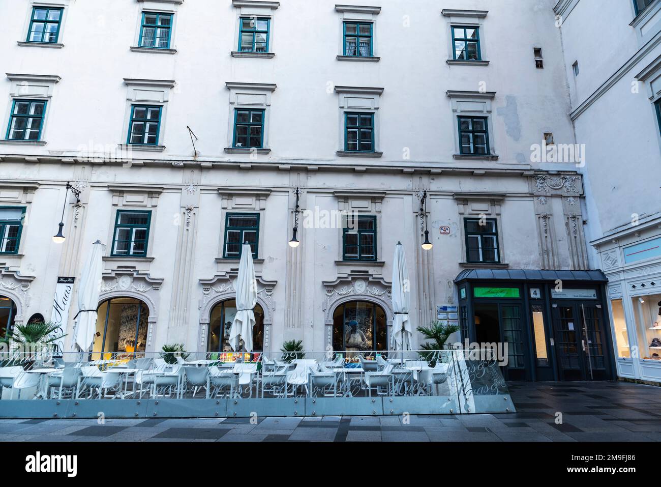 Vienna, Austria - October 14, 2022: Empty bar terrace in Innere Stadt ...
