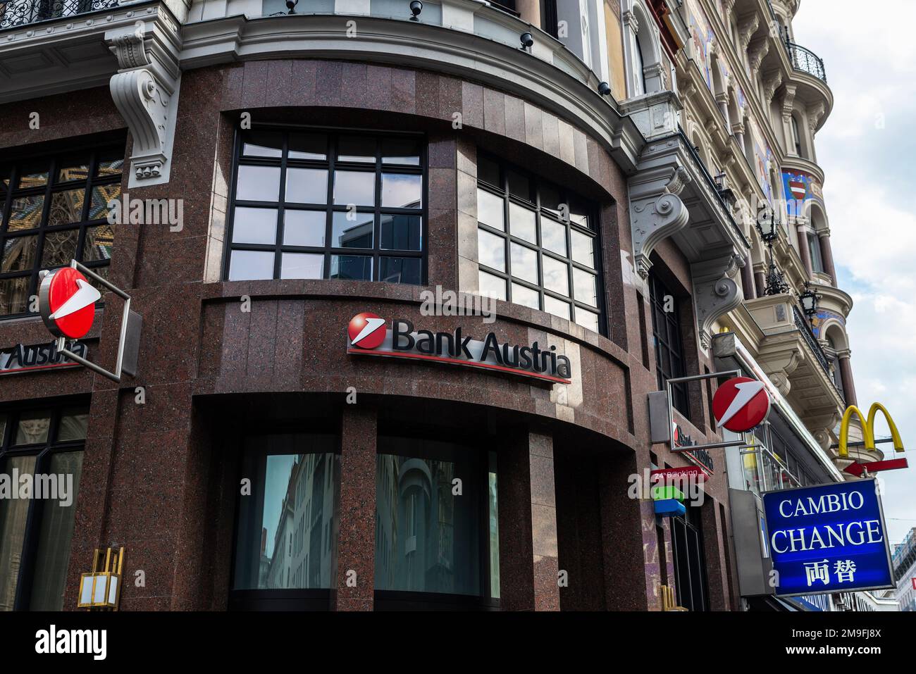 Vienna, Austria - October 14, 2022: Sign and logo of the Bank Austria ... Vienna, Austria - October 14, 2022: Sign and logo of the Bank Austria ...